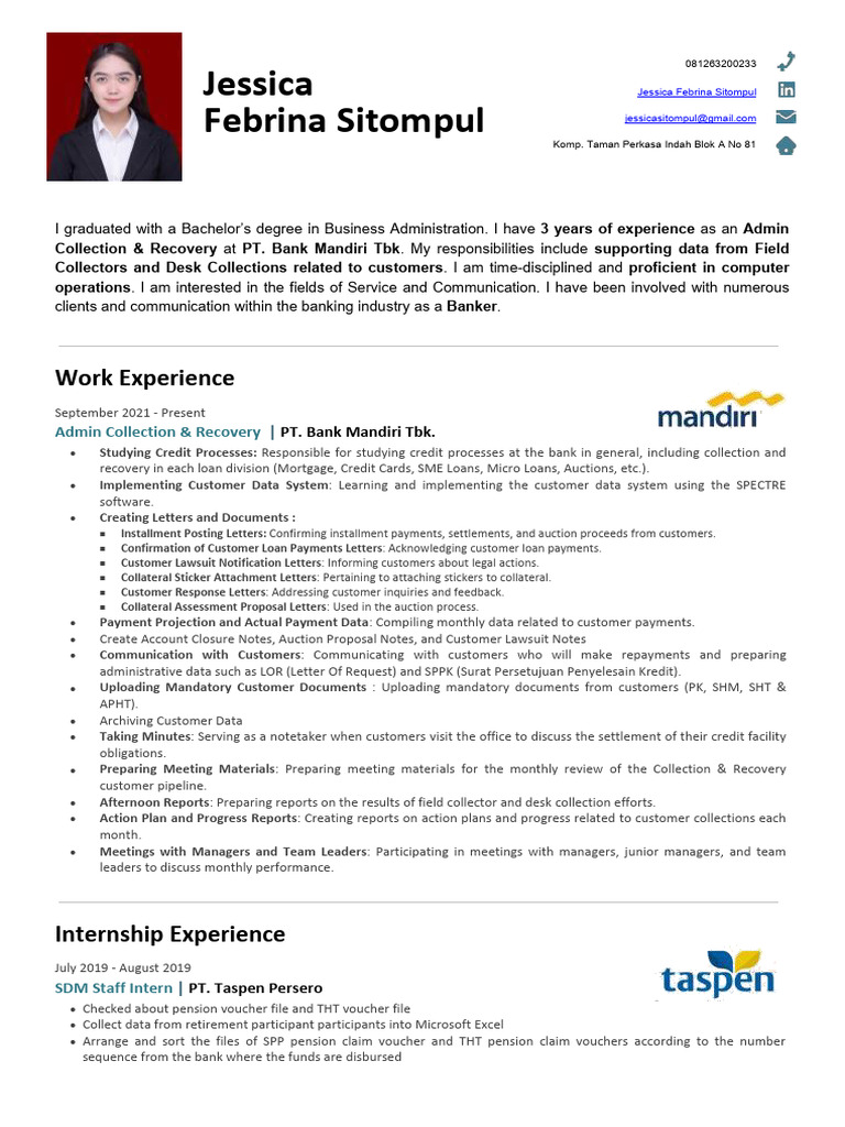 Cover Letter An Jessica Febrina Sitompul - Danamon Indonesia | PDF ...