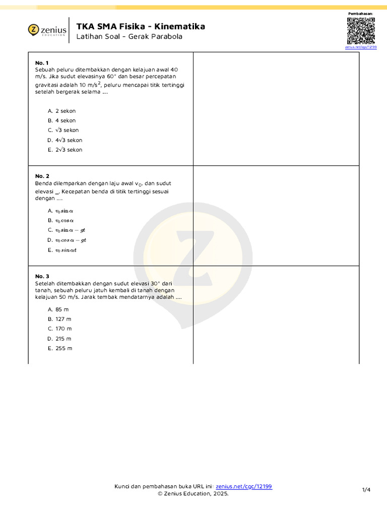 Latihan Soal Gerak Parabola TKA Fisika | PDF