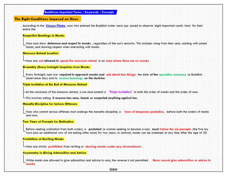 Eight Rules for Buddhist Nuns | PDF