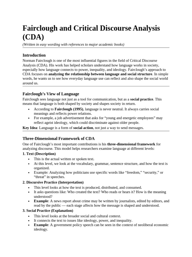 Fairclough's Critical Discourse Analysis | PDF | Human Communication ...