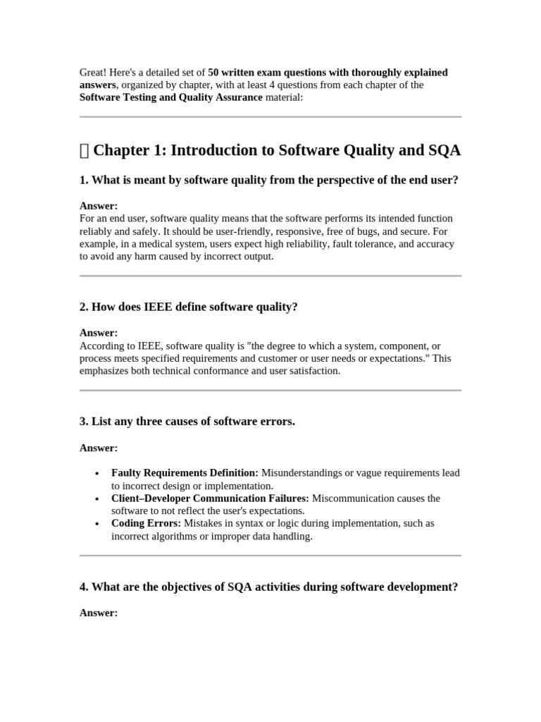SQA Exam Questions and Answers Guide | PDF | Software Testing ...