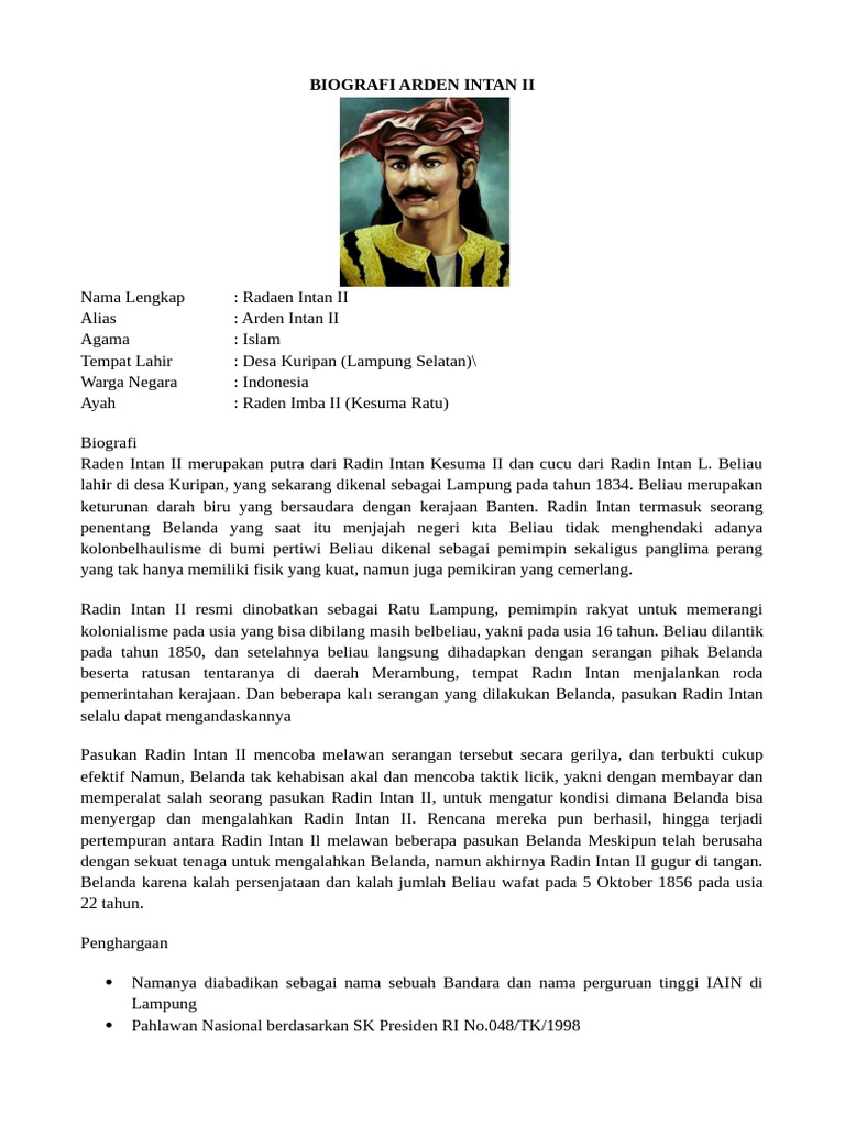 Biografi Raden Intan II dan Wafatnya | PDF