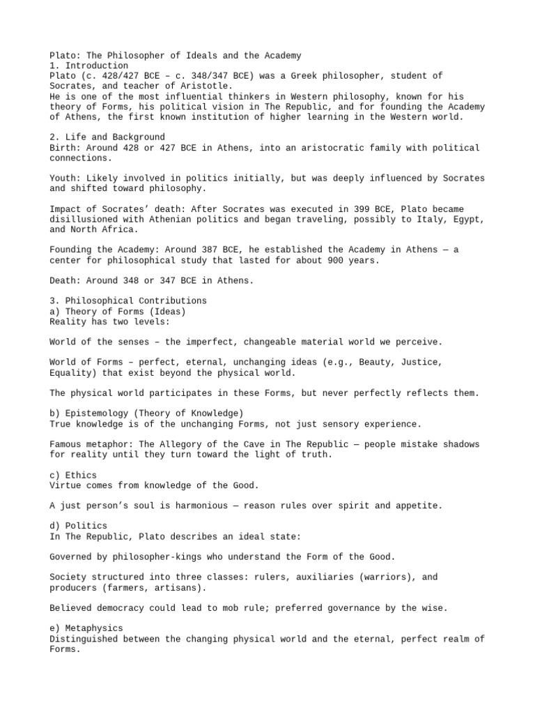 Plato The Philosopher of Ideals and | PDF | Plato | Socrates