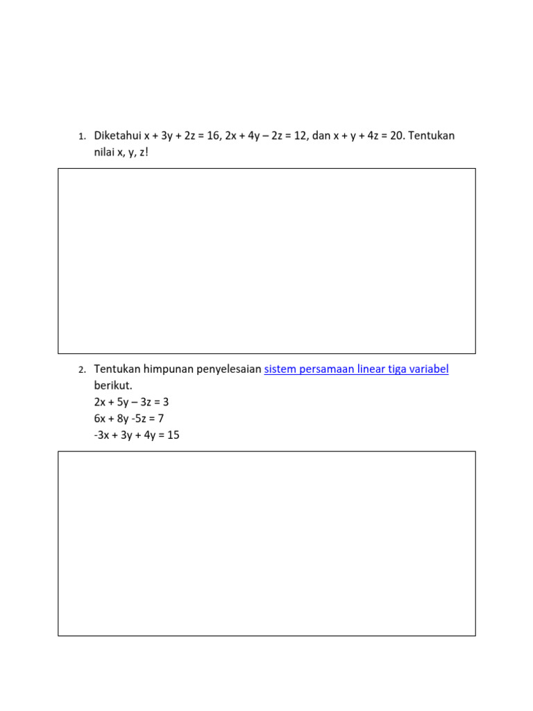 3 Soal Persamaan Linear Tiga Variabel | PDF