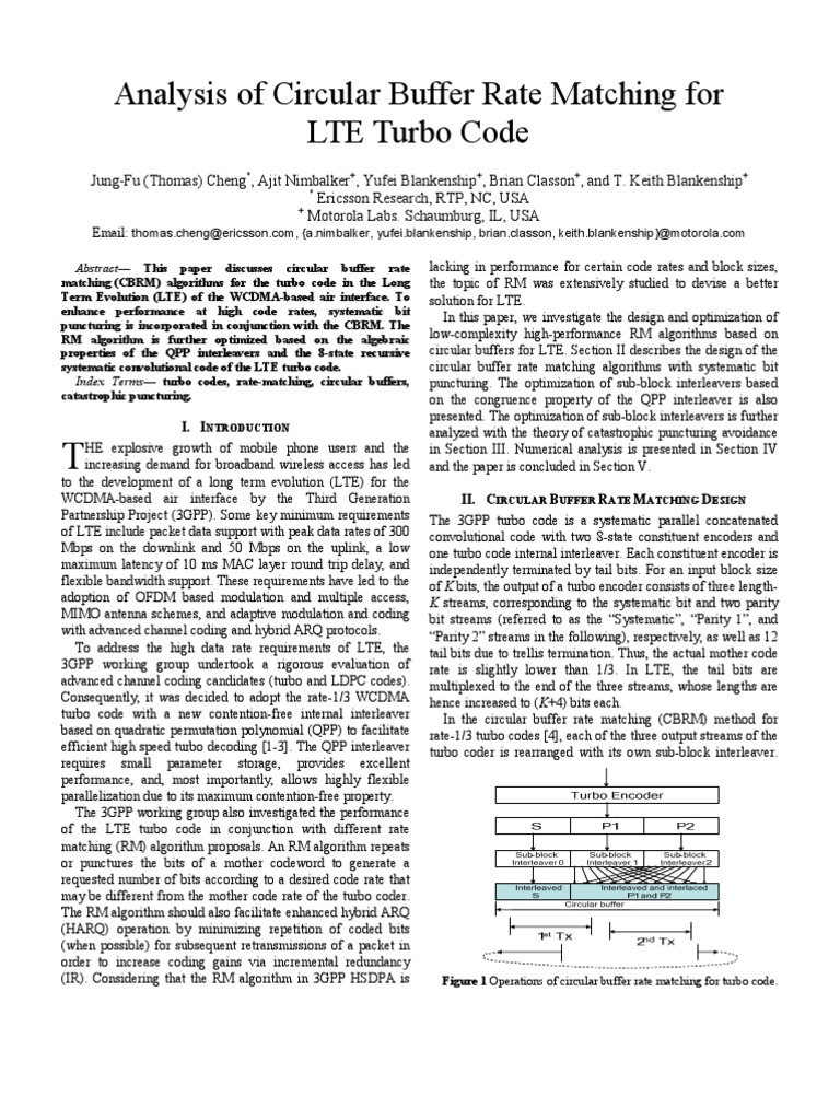Analysis of Circular Buffer Rate Matching For Lte Turbo Code | PDF