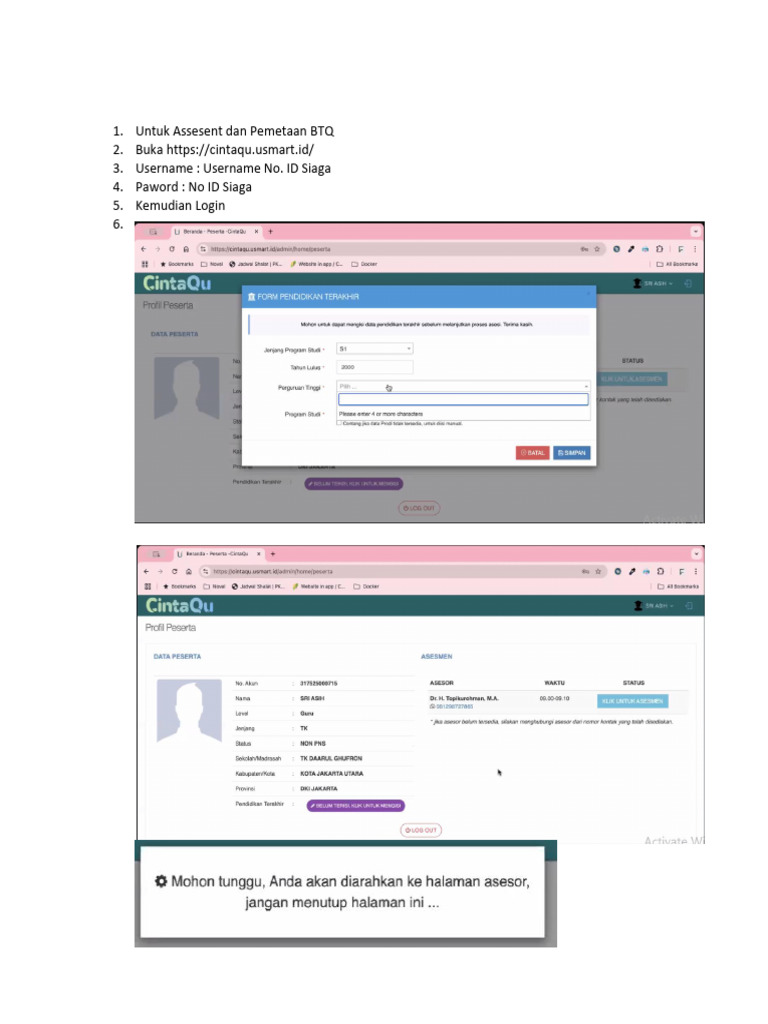 Cara Login Assesmen Btq | PDF