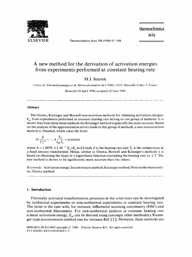A New Method For The Derivation of Activation Energies From Experiments ...