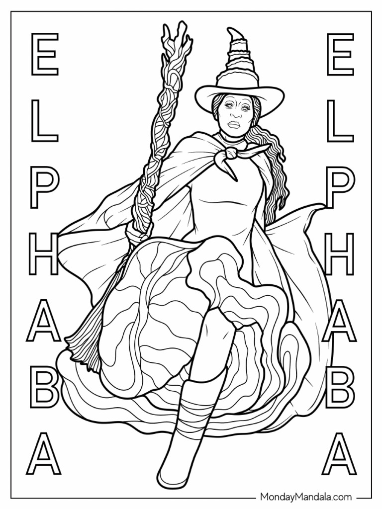 Detailed Elphaba Running Coloring Page | PDF