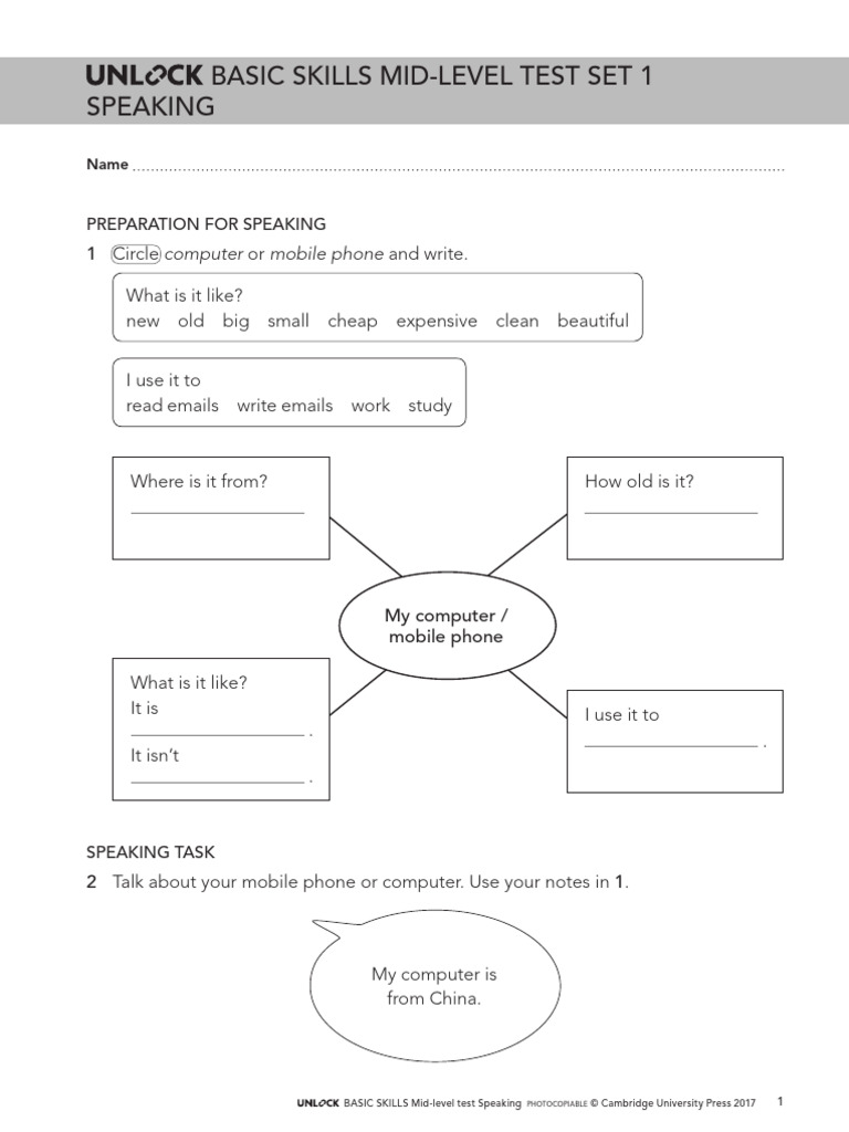 Mid-Level Speaking Skills Test 1 & 2 | PDF