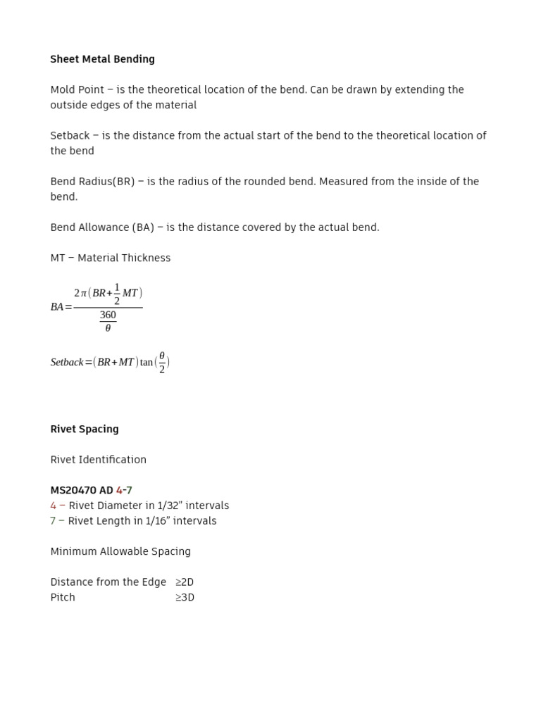 Sheet Metal Bending-Rivet Spacing | PDF