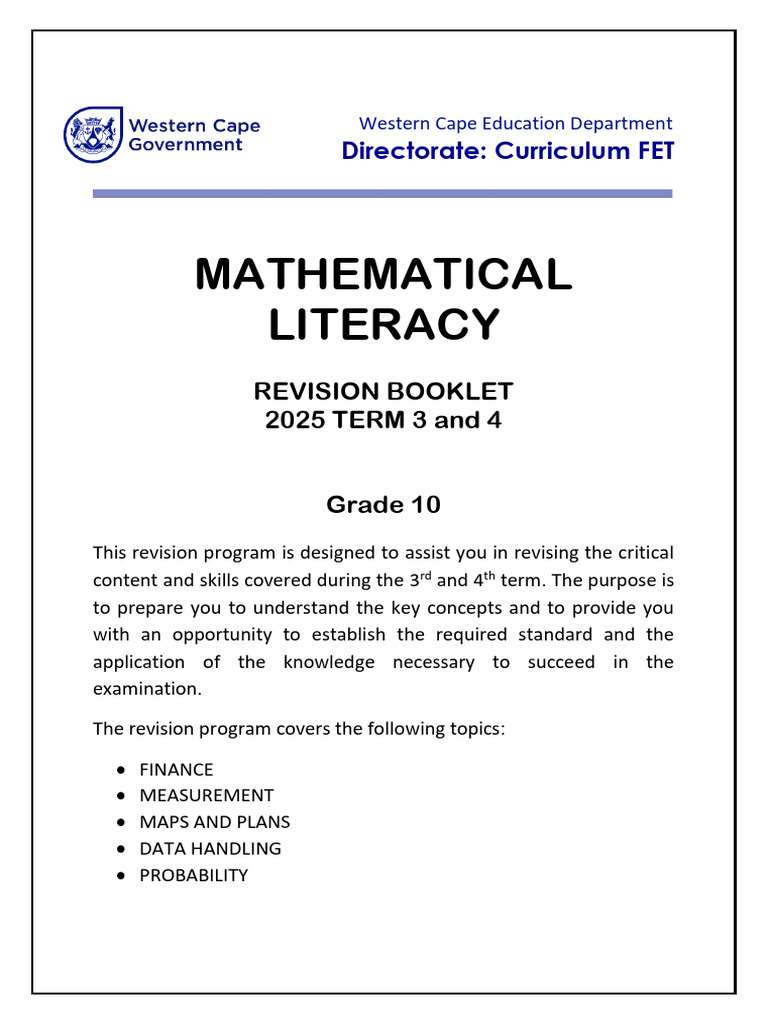 Grade 10 Maths Literacy Term 4 Revision | PDF | Overdraft | Debit Card