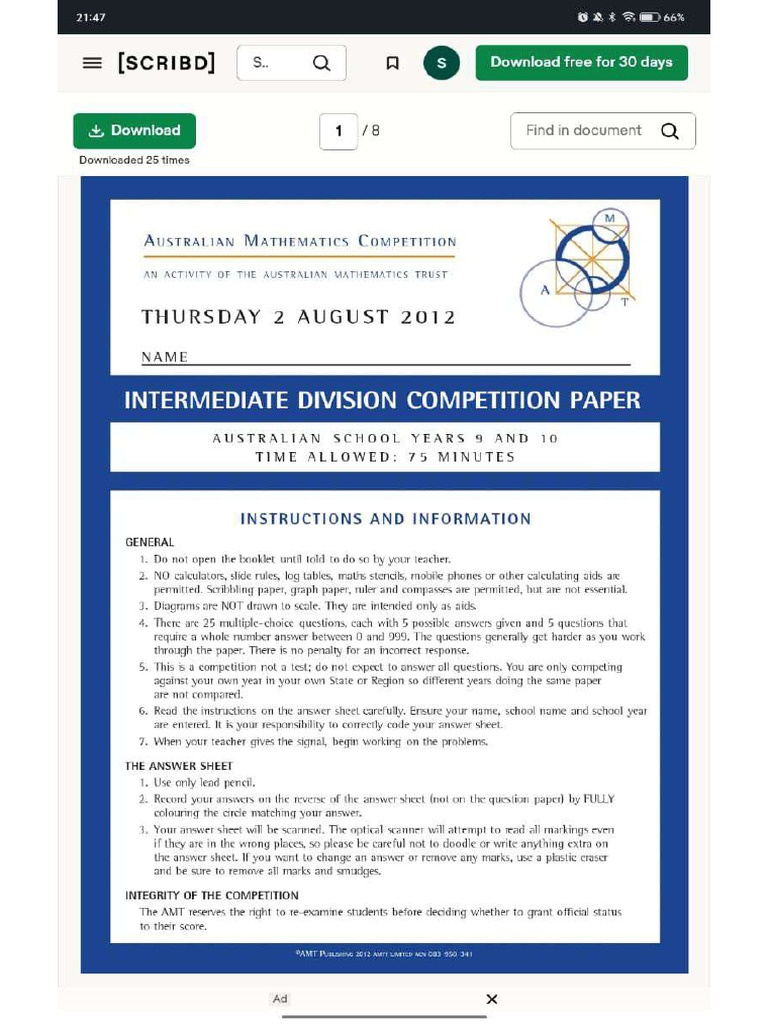 AMC Past Paper (3) - 1 | PDF