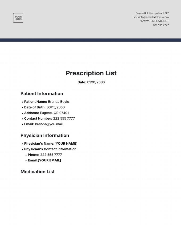 Free Prescription List Template | PDF