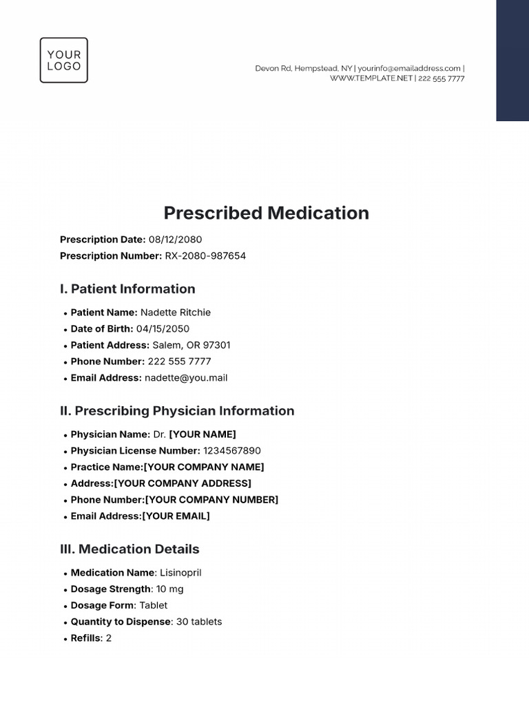 Free Prescribed Medication Template | PDF