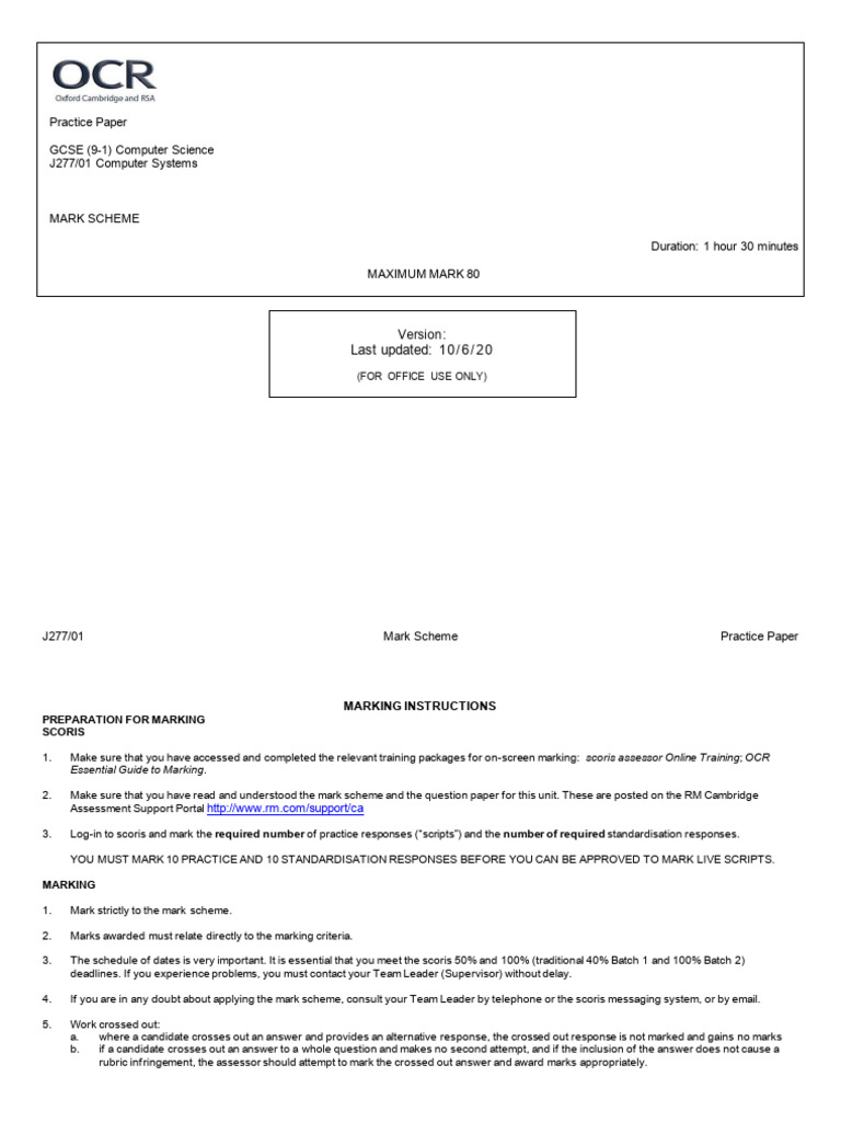 GCSE Computer Science J277/01 Mark Scheme | PDF | Data Compression ...