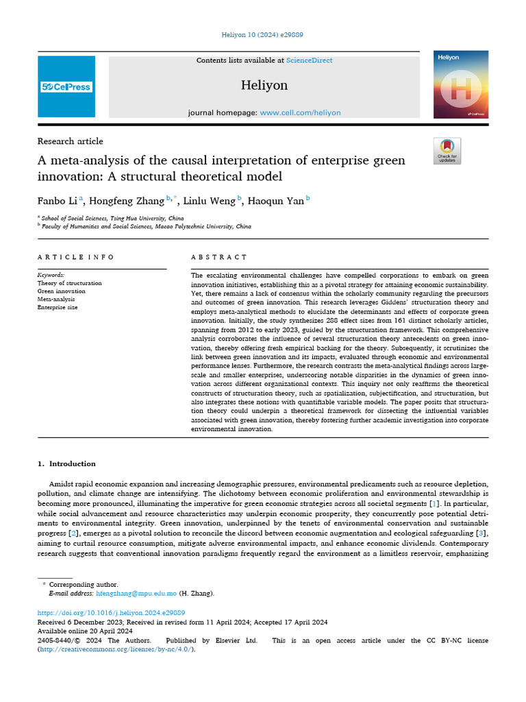 A Meta Analysis of The Causal Interpretation of Enterprise Green I 2024 ...