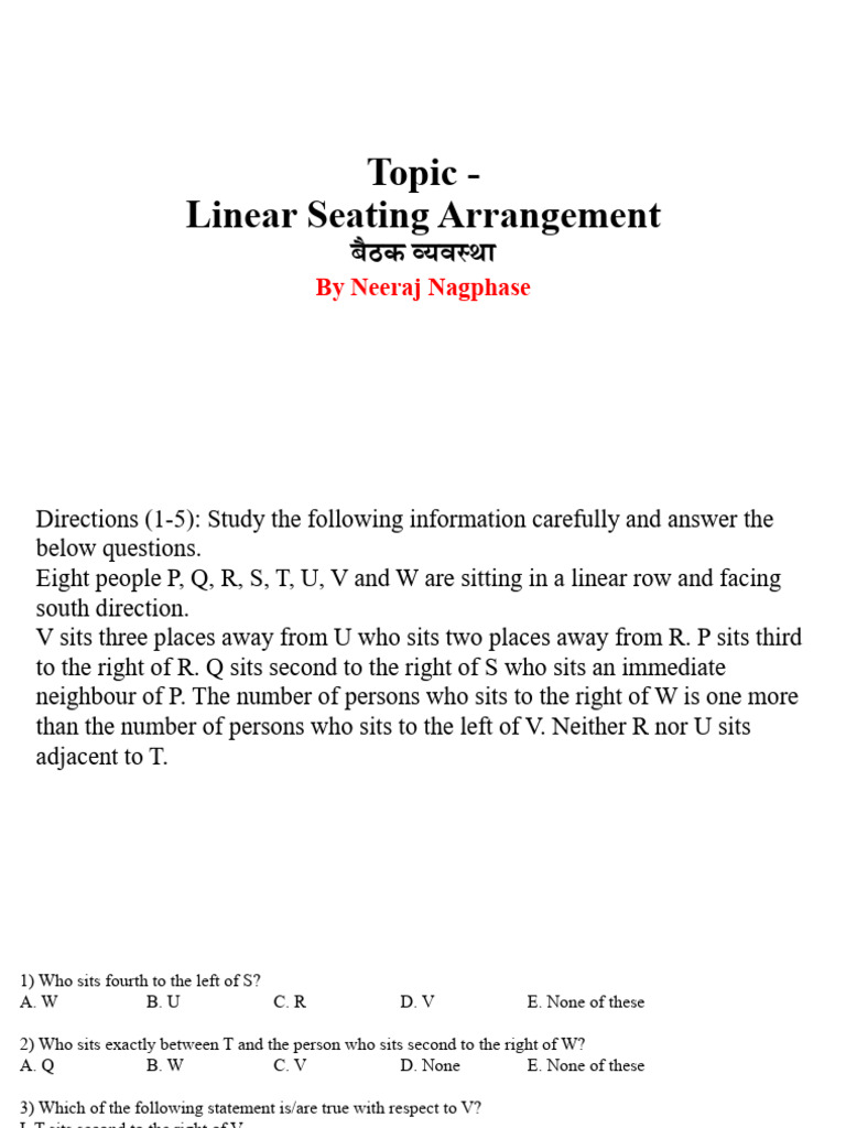 Linear Seating Arrangement Analysis | PDF