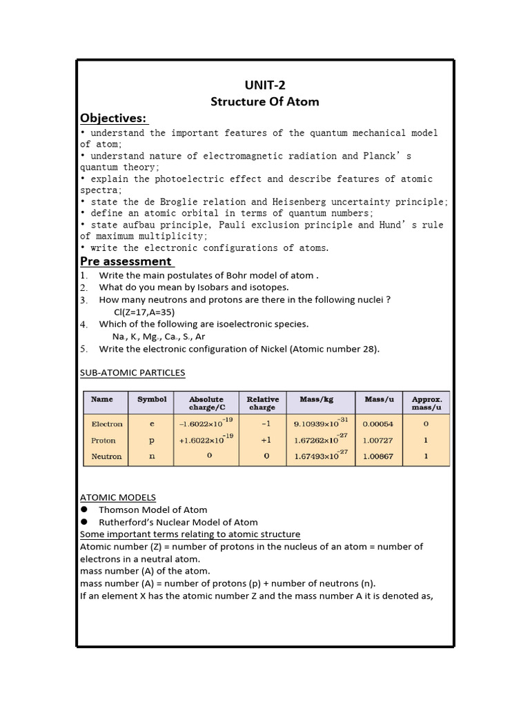 U 2 UPDATEstructure of Atom Notes | PDF | Atomic Orbital ...