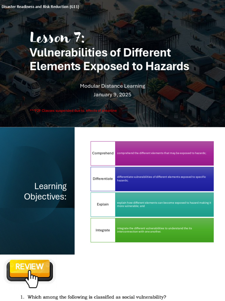 Lesson 7 Vulnerabilities of Different Elements Exposed To Hazards | PDF