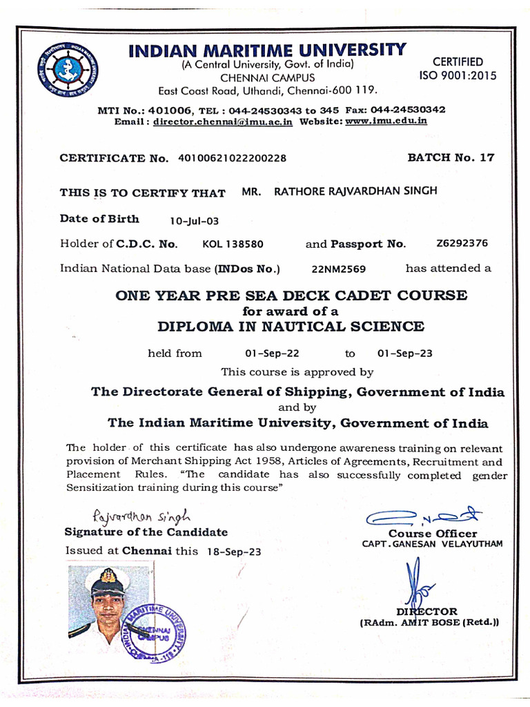 Pre Sea Passing Certificate | PDF