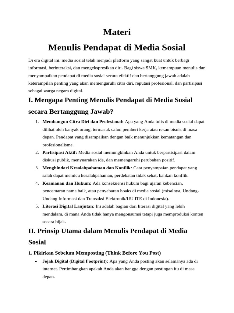 Menulis Pendapat di Media Sosial dengan Bijak | PDF
