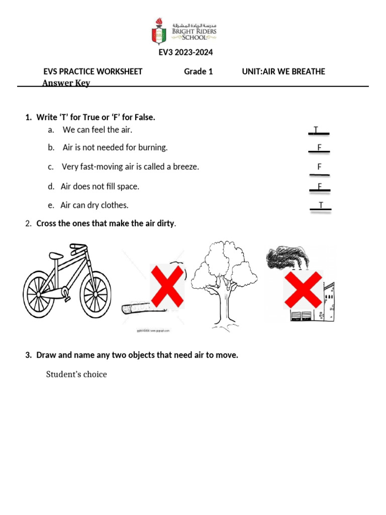Grade 1 Air Worksheet Activities | PDF
