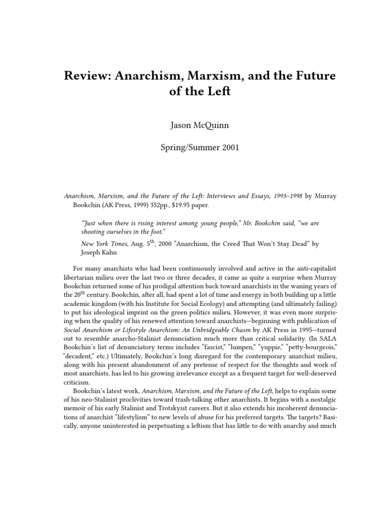 Jason Mcquinn Review Anarchism Marxism and The Future of The Left | PDF ...