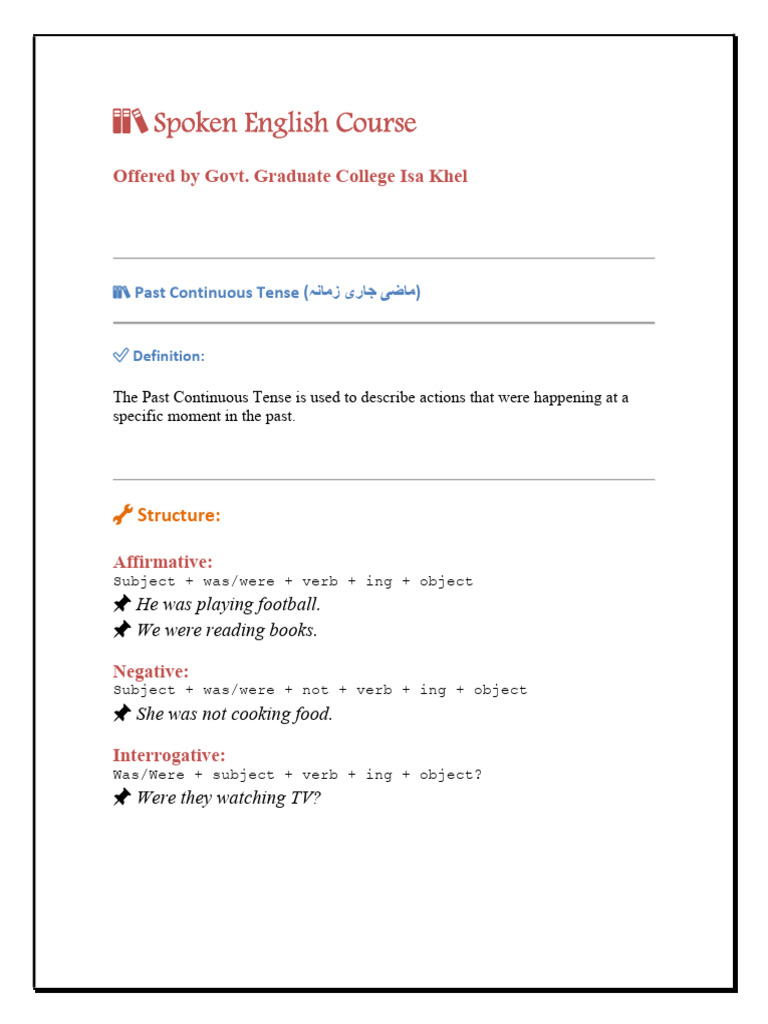 Past Continuous Tense Today Lecture | PDF | Verb | English Language