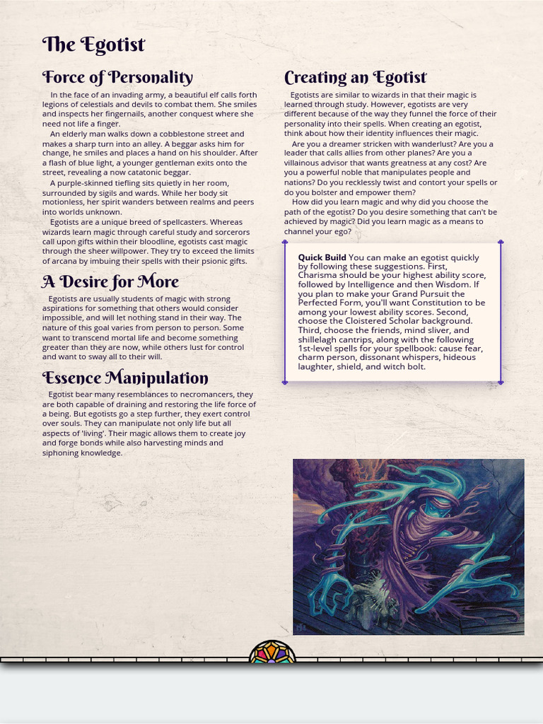 Class - Egotist, A True Charisma Caster - GM Binder | PDF