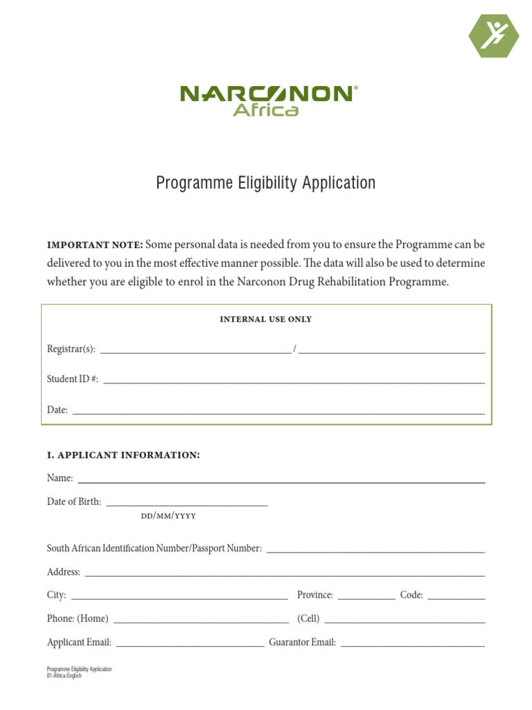 01 Programme Eligibility Application AF | PDF | Psychiatry | Drug ...