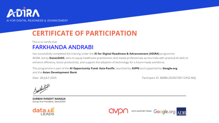 ADiRA Training Completion Certificate | PDF