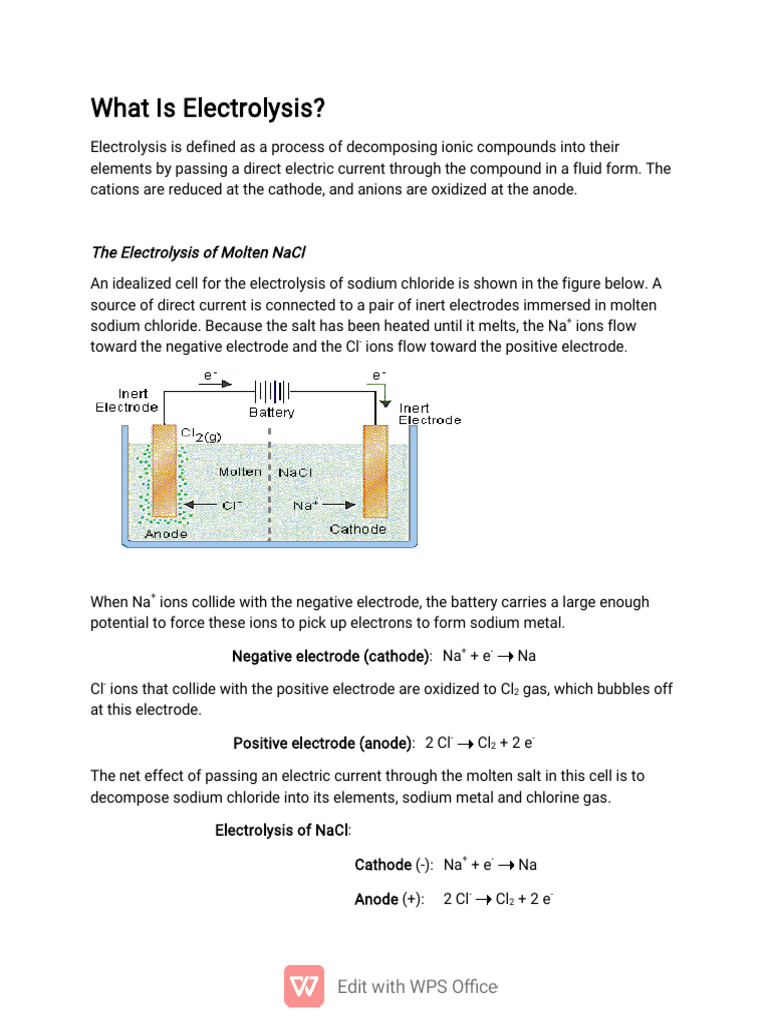 Understanding Electrolysis and Reactions | PDF | Redox | Chemical Reactions