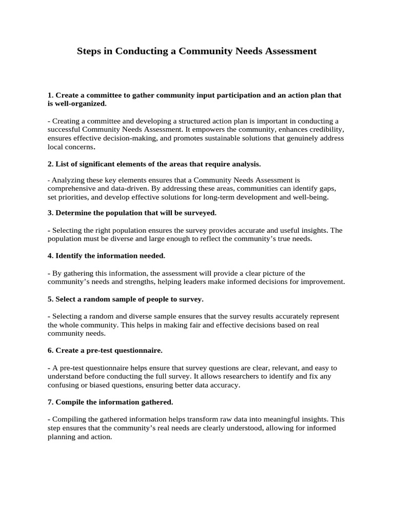 Steps in Conducting A Community Needs Assessment. | PDF | Survey ...
