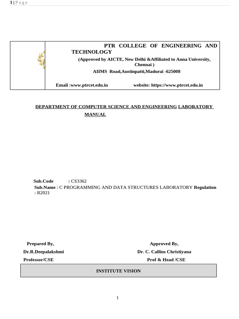 C & DS LAb Manual | PDF | Pointer (Computer Programming) | Integer (Computer Science)