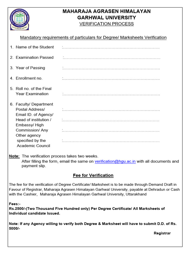 5e33f4a5922c7 - Himalayan Garhwal University Verification Form | PDF