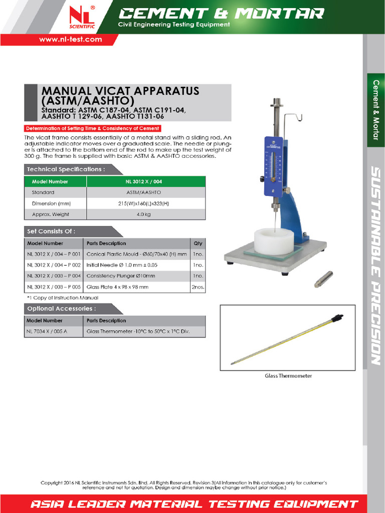 Manual Vicat Apparatus-NL | PDF