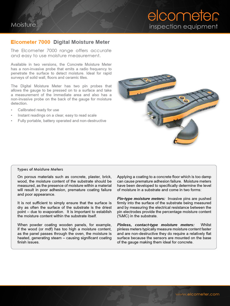 Elcometer 7000 Moisture Meter Overview | PDF | Coating | Materials