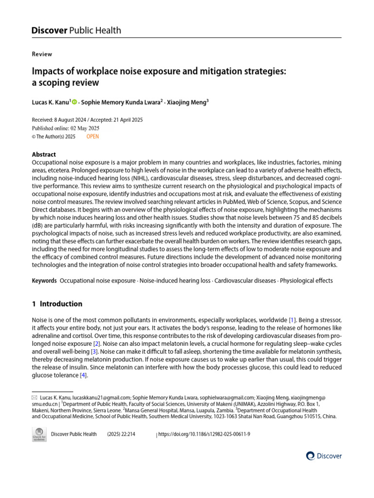 Impacts of Workplace Noise Exposure and Mitigation Strategies: A ...