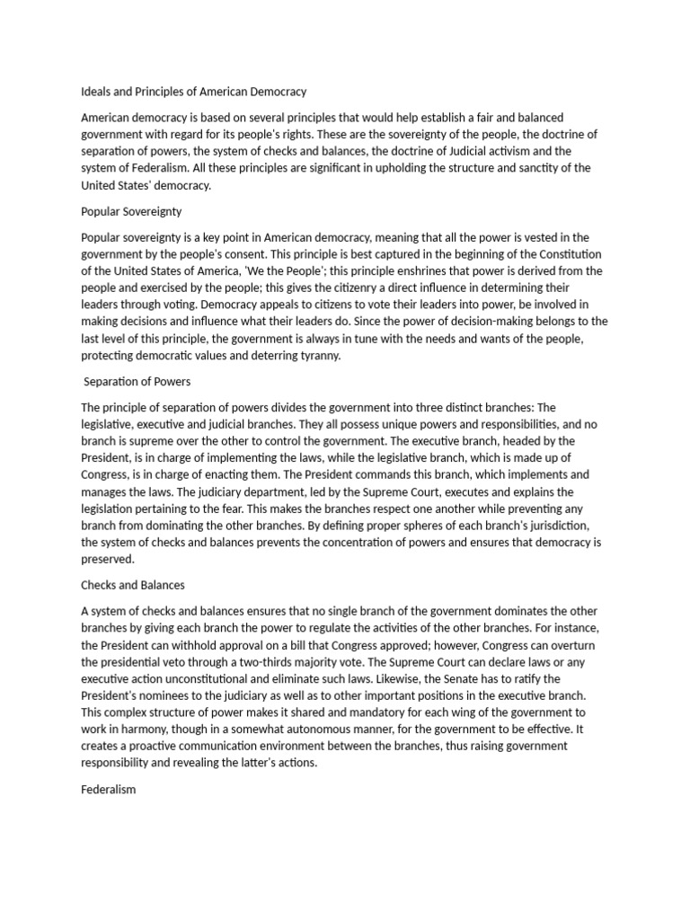 Ideals and Principles of American Democracy | PDF | Separation Of ...