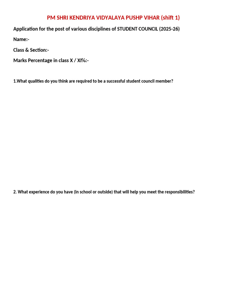 Application Form-Student Council | PDF
