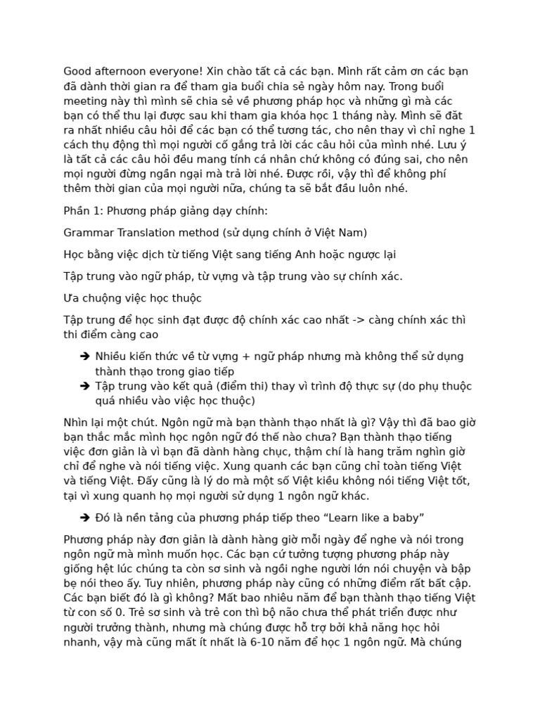 Script cho buổi meeting giới thiệu lộ trình | PDF