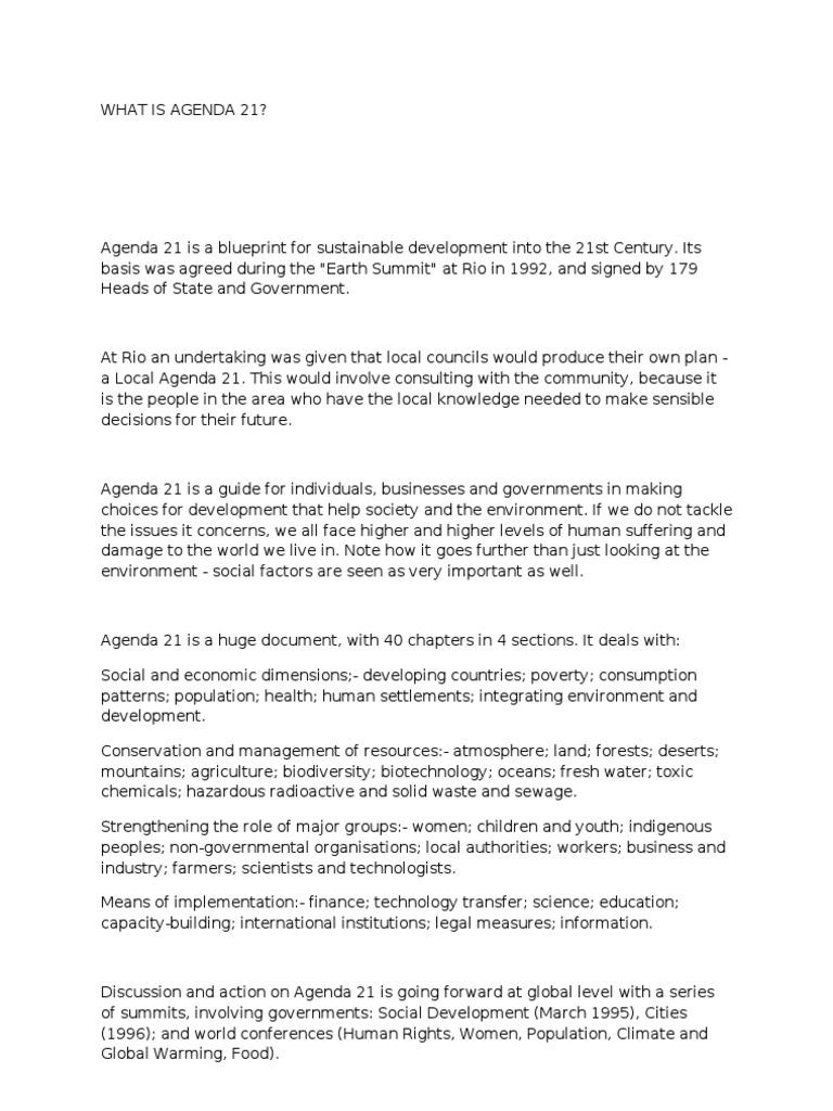 What is Agenda 21? Blueprint for Sustainable Development | PDF ...
