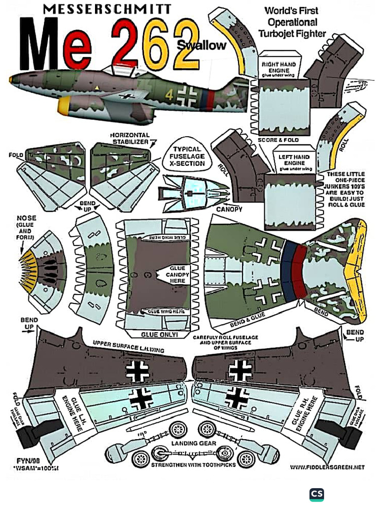 Messerschmitt Me262 Papercraft Template | PDF