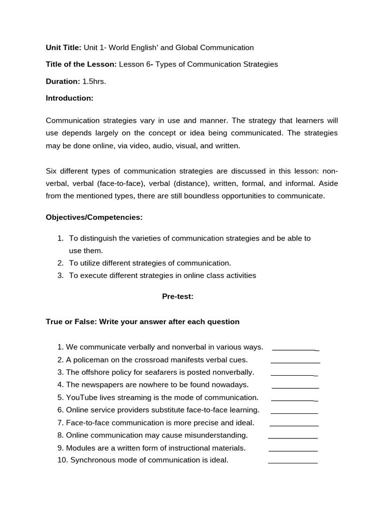 Types of Communication Strategies | PDF | Nonverbal Communication ...