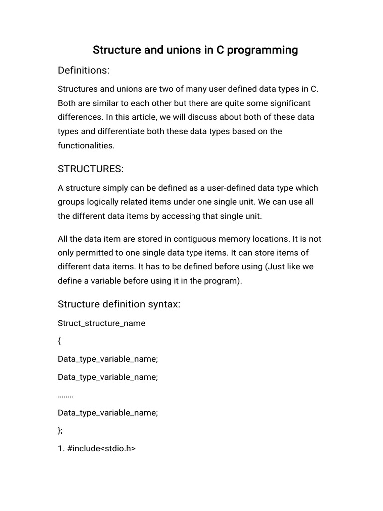 Structure and Unions in C Programming | PDF | Object Oriented Programming | Computer Science