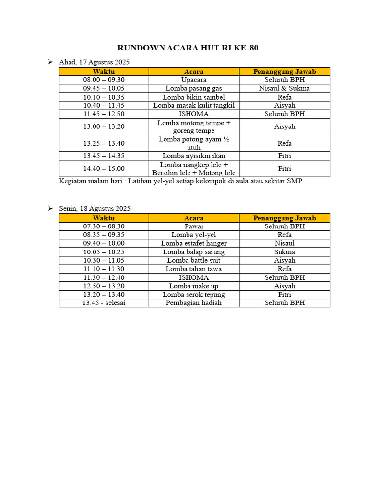 ACARA HUT RI KE-80 | PDF