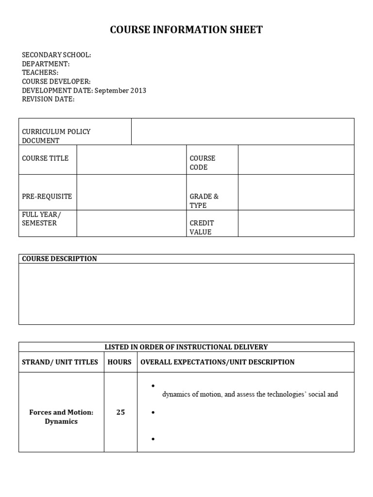 SPH4U - Grade 12 Physics - Course Outline 2015-2016 | PDF | Educational Assessment ...