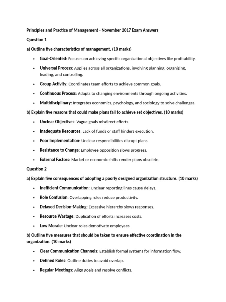 Question and Answers For Principle and Practice Management | PDF | Employment | Goal