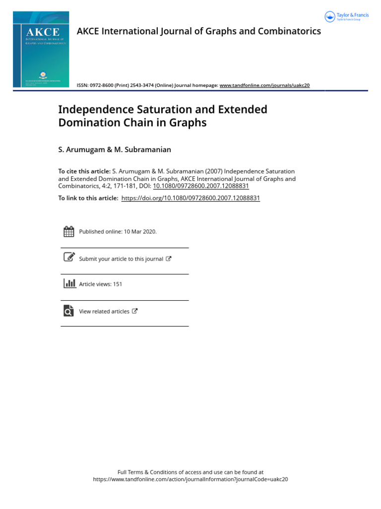 Independence Saturation in Graphs | PDF | Vertex (Graph Theory ...