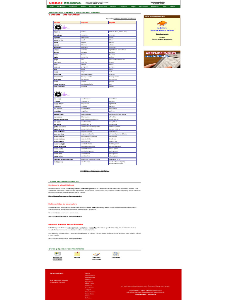 Los Colores en Italiano - Vocabulario Para Aprender Italiano | PDF ...
